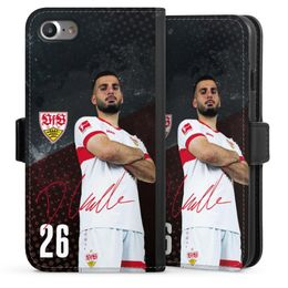 DeinDesign iPhone SE (2022) Handy Klapph&uuml;lle Handyh&uuml;lle aus Kunst Leder schwarz Flip Case Vfb Stuttgart Deniz Undav Official Licensed Product Sideflip mit Lasche