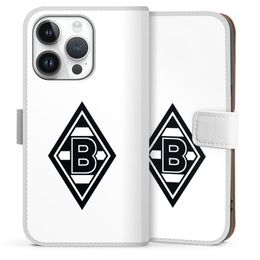 DeinDesign iPhone 14 Pro Handy Klapph&uuml;lle Handyh&uuml;lle aus Kunst Leder wei&szlig; Flip Case Logo Borussia M&ouml;nchengladbach Gladbach Sideflip mit Lasche