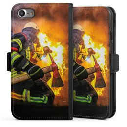 DeinDesign iPhone SE (2020) Handy Klapph&uuml;lle Handyh&uuml;lle aus Kunst Leder schwarz Flip Case Fire Fire Fighters Life Saver Sideflip mit Lasche