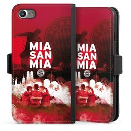 DeinDesign iPhone SE (2020) Handy Klapph&uuml;lle Handyh&uuml;lle aus Kunst Leder schwarz Flip Case Fc Bayern M&uuml;nchen Fcb Mia San Mia Sideflip mit Lasche