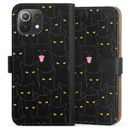 DeinDesign Xiaomi Mi 11 Lite 5G Handy Klapph&uuml;lle Handyh&uuml;lle aus Kunst Leder schwarz Flip Case Muster Eye Cat Sideflip mit langer Lasche