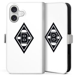 DeinDesign iPhone 16 Handy Klapph&uuml;lle Handyh&uuml;lle aus Kunst Leder wei&szlig; Flip Case Logo Borussia M&ouml;nchengladbach Gladbach Sideflip mit Lasche