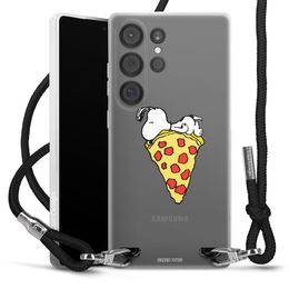 DeinDesign Galaxy S25 Ultra Handy Carry Case H&uuml;lle mit Band Handykette zum Umh&auml;ngen schwarz Peanuts Pizza Snoopy Carry Case