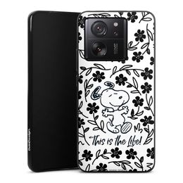 DeinDesign Xiaomi 13T Pro Handy Silikon H&uuml;lle Case schwarz Handyh&uuml;lle Peanuts Flowers Snoopy
