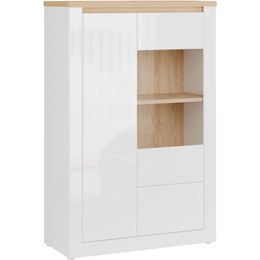 Highboard FORTE, B:96,4cm H:147,4cm T:41,6cmwei&szlig;, wei&szlig; glanz, wildeiche, Holzwerkstoff, Wohnzimmer, Sideboards, "Highboard 1T/1SK/1GT", B/H/T
