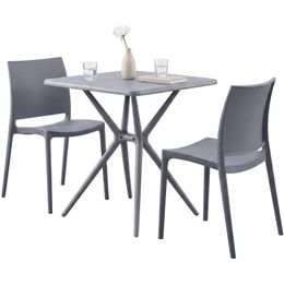 CLP Gartenm&ouml;bel Set stapelbar Amino mit 2 St&uuml;hlen und Tisch, Balkonm&ouml;bel wetterfest aus Kunststoff f&uuml;r Garten, Balkon und Terrasse