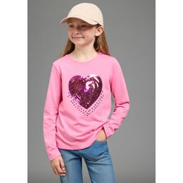Scout M&auml;dchen Langarmshirt "S&uuml;&szlig;es Shirt mit gro&szlig;er Herz-Pailletten Applikation - NEU von Scout"pink, Gr. 140, bestickt, Single Jersey, Obermaterial: