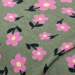 buttinette Sweatstoff "Blumen", gr&uuml;n/rosa