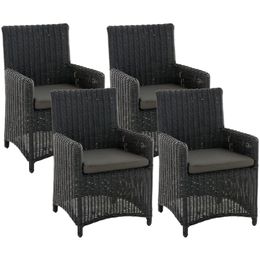 CLP Gartenstuhl 4er Set Fontana, Polyrattan Gartenst&uuml;hle, Hochlehner mit Sitzkissen, Wetterfeste Garten-Sessel mit Armlehnen, Outdoor Stuhlset