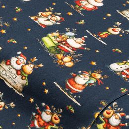 buttinette Baumwoll-Jersey "Weihnachtsfreunde" mit Elasthan, blau-color