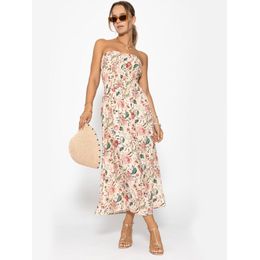 SASSYCLASSY Gesmoktes Bandeau-Kleid mit Print in Beige | Gr.: L