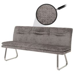 Sitzbank MCW-H70, Esszimmerbank Bank Polsterbank, Lehne Stoff/Textil Chenille Edelstahl geb&uuml;rstet 180cm ~ dunkelgrau