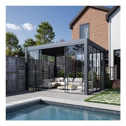 Weide Glasschiebet&uuml;r Schiebepaneel F&uuml;r Pergola Slim Frame Alu Anthrazit4 Meter Anthrazit