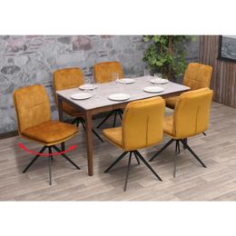 6er-Set Esszimmerstuhl MCW-M68, K&uuml;chenstuhl Lehnstuhl, drehbar Auto-Position, Metall Stoff/Textil ~ gelb