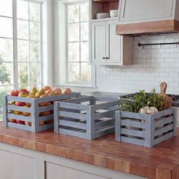 3er Set Holzkiste MCW-C56, Weinkiste Dekokiste Aufbewahrungskiste Obstkiste, Shabby-Look Vintage ~ grau, shabby