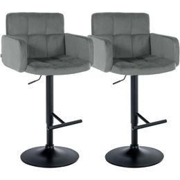 CLP Barhocker 2er Set mit Lehne Los Angeles, Barstuhl gepolstert Samt, Tresenstuhl mit Fu&szlig;st&uuml;tze h&ouml;henverstellbar und drehbar, bis 150 kg