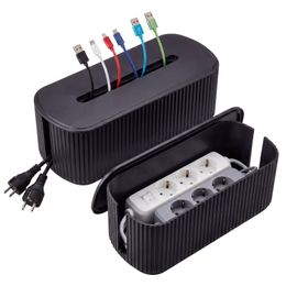 2er-Set Kabelboxen MCW-Q73, Aufbewahrungsbox Kabelorganizer Kabelmanagement Box, Deckel Kunststoff ~ schwarz
