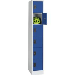Wolf 6er-Schlie&szlig;fachschrank Stuttgart, 1 Abteil, B 300 mm, lichtgrau / enzianblau