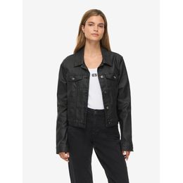 Noisy may Damen Lederimitatjacke "NMCOATED DEBRA LS JACKET NOOS"schwarz, Gr. S, unifarben, Web, Obermaterial: 77% Viskose, 20% Nylon, 3% Elasthan,