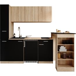 K&uuml;chenzeile respekta, B:180cm H:200cm T:60cmk&uuml;che: schwarz, front: schwarz, eiche nordic, korpus: eiche nordic, arbeitsplatte: eiche nordic,