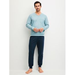 Calida Damen Schlafanzug "Relax Imprint 3", Gr. S, blau, Single Jersey, Obermaterial: 100% Baumwolle, Homewear-Sets, Gemustertes Oberteil mit