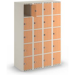 5er-Schlie&szlig;fachschrank Fydor, HPL, 4 Abteile, wei&szlig;/Eiche, B 1200 mm, flache Dachform, Vorh&auml;ngeschloss kaiserkraft