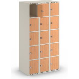 5er-Schlie&szlig;fachschrank Fydor, HPL, 3 Abteile, wei&szlig;/Eiche, B 900 mm, flache Dachform, Vorh&auml;ngeschloss kaiserkraft