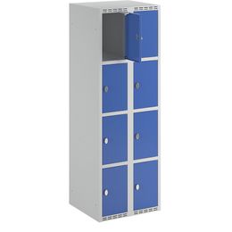 4er-Schlie&szlig;fachschrank Fydor, 2 Abteile, lichtgrau / enzianblau, B 600 mm, flache Dachform, Vorh&auml;ngeschloss kaiserkraft