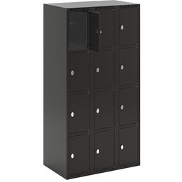 4er-Schlie&szlig;fachschrank Fydor, 3 Abteile, schwarz, B 900 mm, flache Dachform, Vorh&auml;ngeschloss kaiserkraft