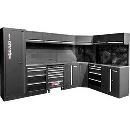 KS Tools Werkstatteinrichtung 3400x2120 mm Var.1, Edelstahl/MDF, 6 LED, 4x Schuko + USB-A/C, Wagen & Schr&auml;nke