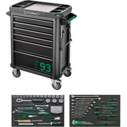 Stahlwille Werkstattwagen 93/6 A anthrazit RAL 7016, 6 Schubladen Vollauszug, Zentralverriegelung & Kippschutz, inkl. 130-tlg. Werkzeug-Set, 500 kg Traglast
