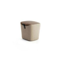 Leyform Hocker, mit schwarzem Ledergriff, B 520 x T 440 x H 515 mm, Wollmischgewebe/Holz, Dunkelrost/Hellbraun