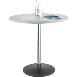 Bistrotisch LENA &Oslash; 800 x H 760 mm, lichtgrau, rund, melaminbeschichtet, Tellerfu&szlig; verchromt
