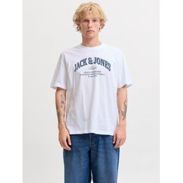 Jack & Jones JACK & JONES Herren T-Shirt "JJEDENVER LOGO TEE SS O-NECK SN", wei&szlig;, Gr. XS, bedruckt, Jersey, Obermaterial: 100% Baumwolle, Shirts, Baumwolle,