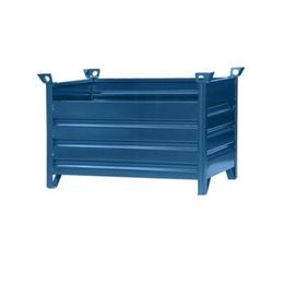 Eichinger-Industrie Vollwand-Stapelpalette, bis 2000 kg, 3 Seitenw&auml;nde, Kran&ouml;sen, B 1500 x T 1000 x H 750 mm, Stahl, enzianblau RAL 5010