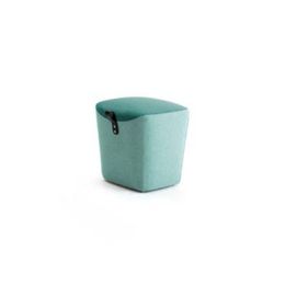 Leyform Hocker, mit schwarzem Ledergriff, B 520 x T 440 x H 515 mm, Wollmischgewebe/Holz, Dunkelgraublau/Hellgraublau