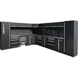 KS Tools Werkstattschrank L-Form 3400x4080 mm, Edelstahl/MDF, 8 LED, 4x Schuko + USB-A/C, abschlie&szlig;bar