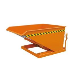 Eichinger-Industrie Kippbeh&auml;lter, niedrige Bauh&ouml;he, 400 l, bis 1500 kg, Scheren-Kipp-Mechanismus, Stahl, reinorange RAL 2004