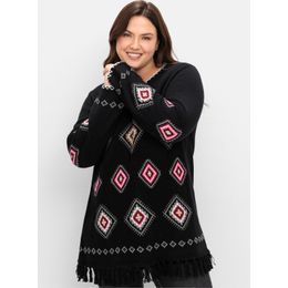 sheego Damen Rundhalspullover mit Ethno-Muster, schwarz-gemustert, Gr&ouml;&szlig;e 40/42