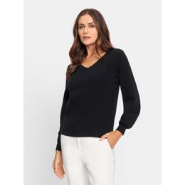 Heine Damen Feinstrickpullover, Schwarz, Gr. 40, V-Ausschnitt Pullover, Material: Viskose