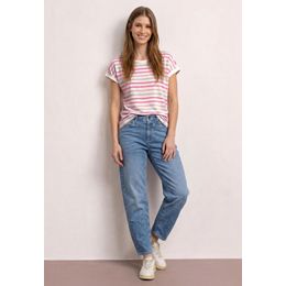 Street One Damen Shirttopmagenta dream, Gr. 38, gestreift, Jersey, Obermaterial: 80% Polyester, 20% Viskose, Tops, Dropped Shoulder Sommershirt mit