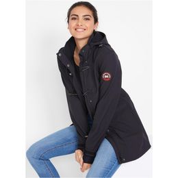 bonprix wasserabweisende Duffle-Jacke aus Softshell, schwarz, Gr.50, Bequeme &Uuml;bergangsjacke aus wasserdichtem Softshell-Material mit Kapuze, aus Softshell
