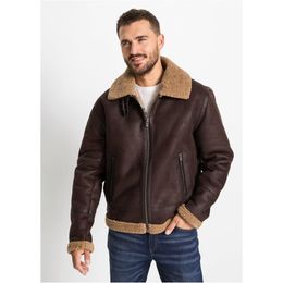 bonprix Lederimitat-Jacke mit Teddyfutter, braun, Gr.48, Kernige Lederimitat-Jacke mit TeddyfutterLederimitat