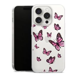 DeinDesign iPhone 15 Pro Handy Slim Case Silikon Handyh&uuml;lle transparent H&uuml;lle extra d&uuml;nn Butterfly Motiv Ohne Hintergrund Muster Silikon Slim Case