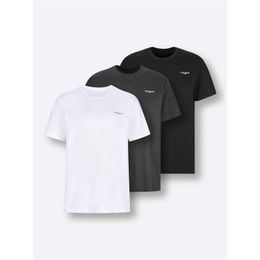 Tom Tailor Herren Rundhalsshirt mit Logo-Print, schwarz + wei&szlig; + anthrazit-meliert, Gr&ouml;&szlig;e 4