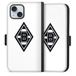 DeinDesign iPhone 15 Handy Klapph&uuml;lle Handyh&uuml;lle aus Kunst Leder schwarz Flip Case Logo Borussia M&ouml;nchengladbach Gladbach Sideflip mit Lasche