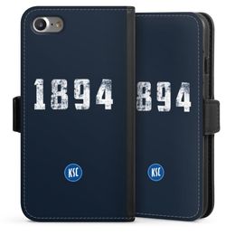 DeinDesign iPhone SE (2022) Handy Klapph&uuml;lle Handyh&uuml;lle aus Kunst Leder schwarz Flip Case Ksc Karlsruher Sc Bundesliga Sideflip mit Lasche