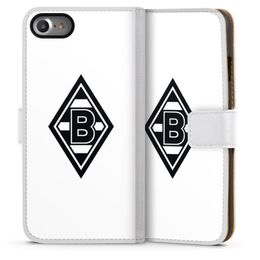 DeinDesign iPhone SE (2022) Handy Klapph&uuml;lle Handyh&uuml;lle aus Kunst Leder wei&szlig; Flip Case Gladbach Borussia M&ouml;nchengladbach Logo Sideflip mit Lasche