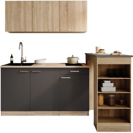 Pantryk&uuml;che respekta, B:150cm H:200cm T:60cmk&uuml;che: grau, front: grau, eiche nordic, korpus: eiche nordic, arbeitsplatte: eiche nordic,