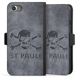 DeinDesign iPhone SE (2020) Handy Klapph&uuml;lle Handyh&uuml;lle aus Kunst Leder schwarz Flip Case Concrete Logo Fc St. Pauli Sideflip mit Lasche